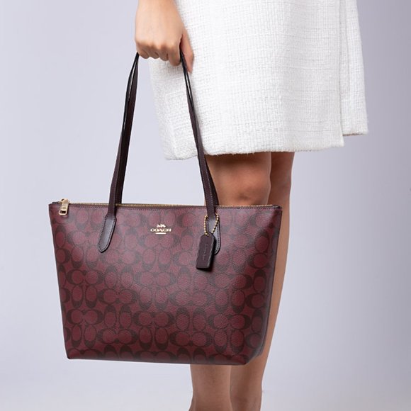 Coach | Bags | Nwt Coach Zip Top Tote In Signature Canvas Signature ...